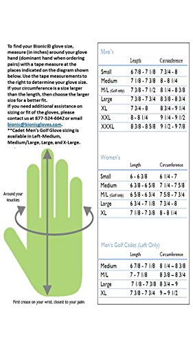 New Improved 2X Long Lasting Bionic RelaxGrip Golf Glove with Patented Double-Row Finger Grip System™ (Men's Large, Worn on Right Hand)