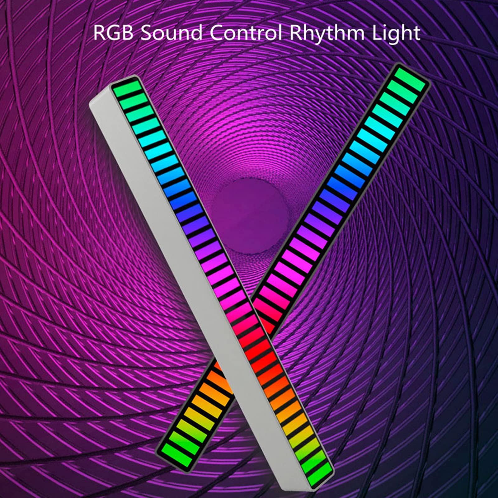 RGB Sound Control Pickup Rhythm Light, Voice-Activated Pickup Rhythm Light with 32 Bit Music Level Indicator, Colorful LED Ambient Strip Light for Car, PC, TV, Room, Desktop (32-Silver)