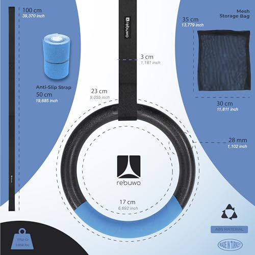 Rebuwo Professional Gymnastic Rings, Gym Rings with Straps, Pull Up Rings, Non-Slip Gymnastic Rings, Pull up Rings with Straps, Gymnastic Rings with Adjustable Straps