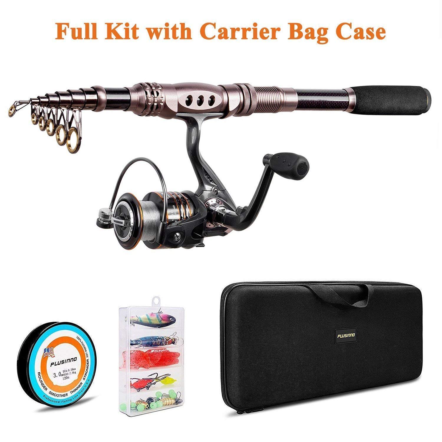 PLUSINNO Fishing Rod and Reel Combos, Fishing Net,Saltwater Freshwater Resistant Fishing Gear