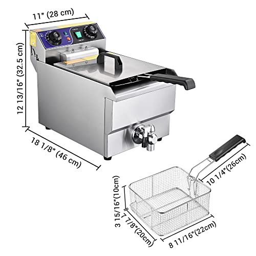 WeChef Commercial Deep Fryer 11.7L Stainless Steel Basket Single Tank Timer Drain Electric Countertop Restaurant Fryer