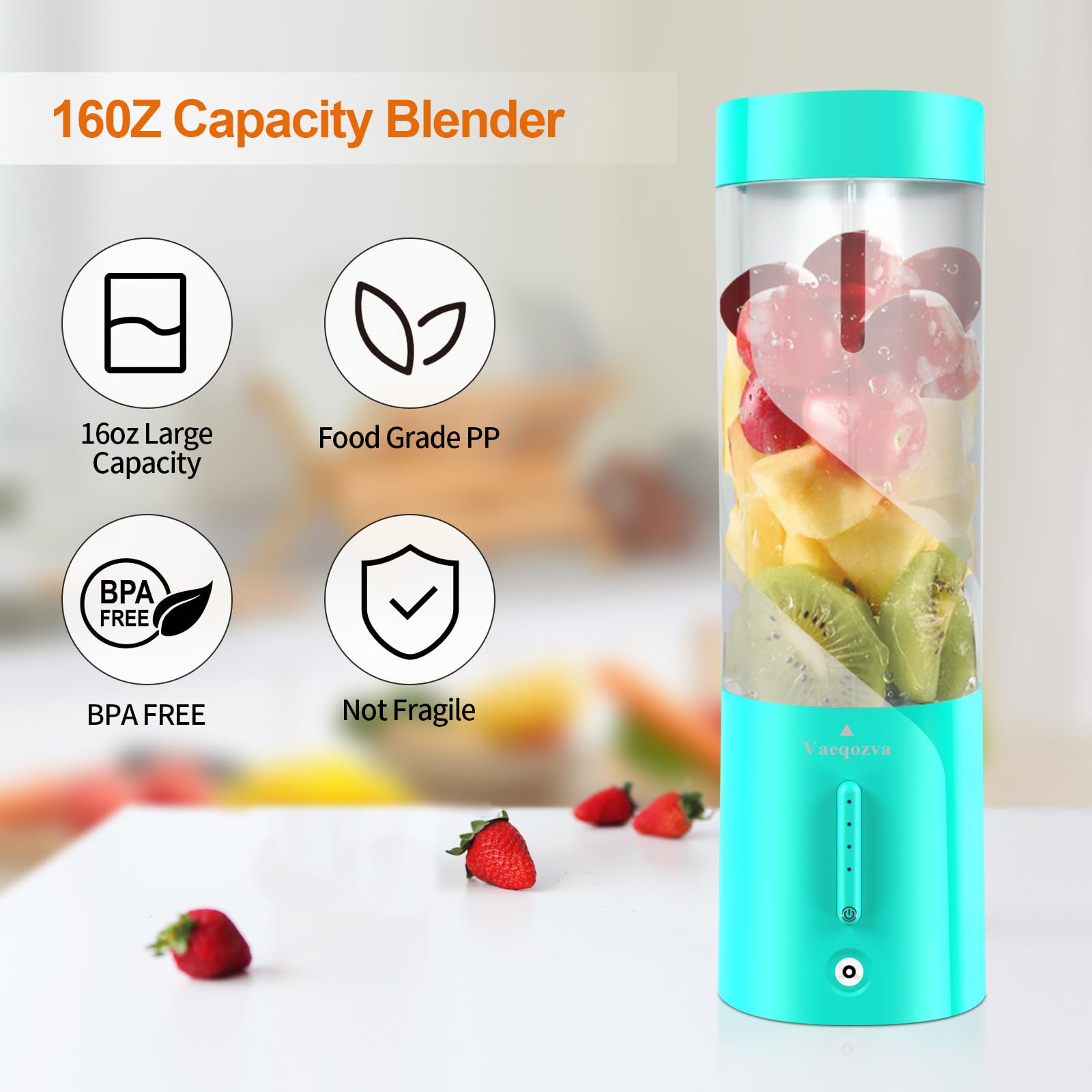 Portable Blender for Shakes and Smoothies, Vaeqozva 16OZ Personal Blender 6 Ultra Sharp Blades, Magnetic USB Rechargeable mini Blender bottle for Travel/Picnic/Office/Gym/Home