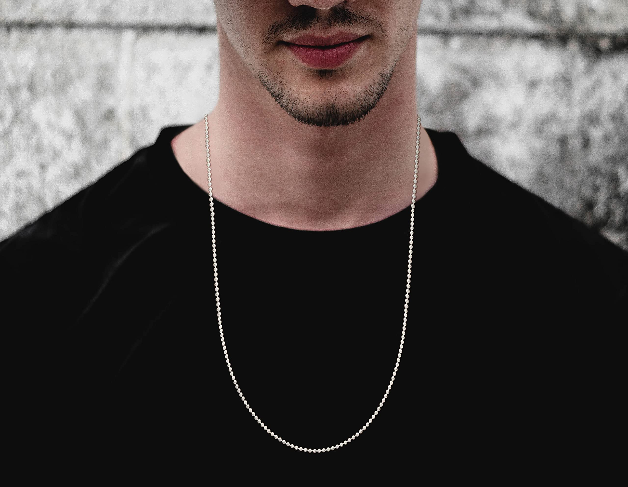 Savlano 925 Sterling Silver Italian Solid Bead Ball Dog Tag Chain Necklace Comes With Gift Box for Women & Men - Made in Italy (22, 2.0mm)