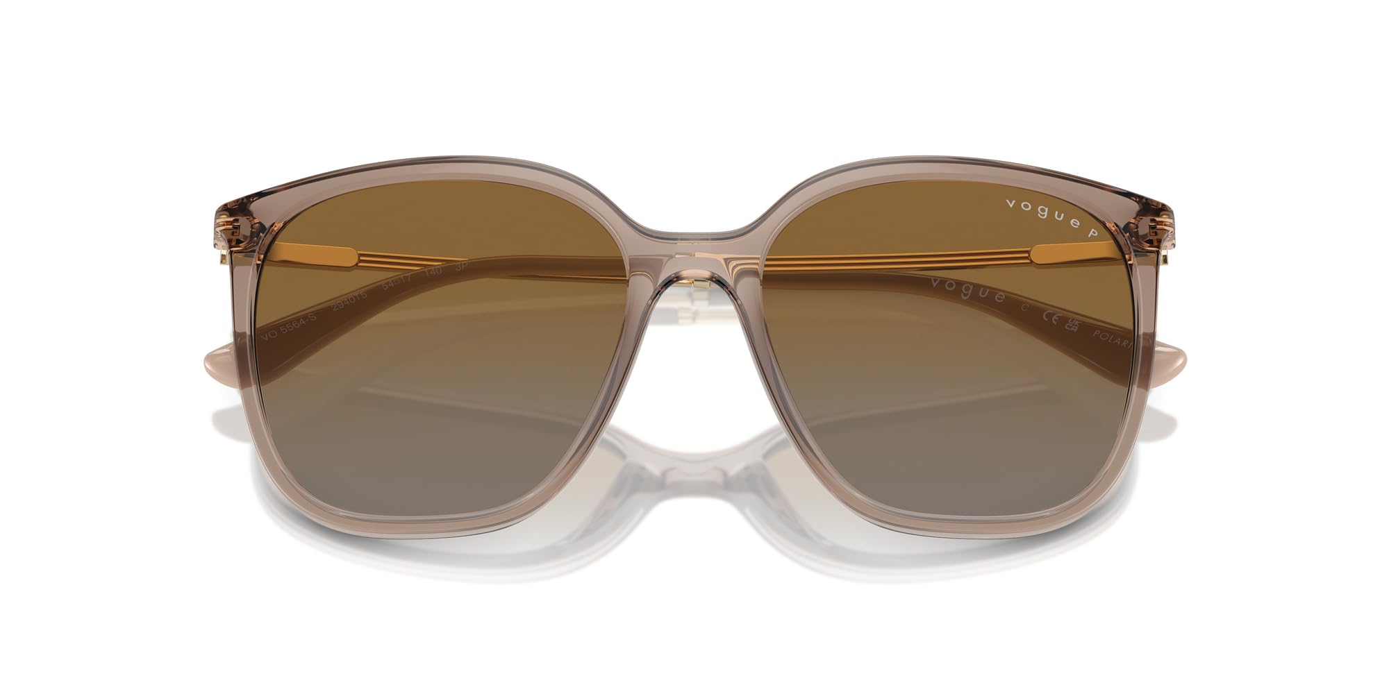 Vogue Eyewear Woman Sunglasses Transparent Brown Frame, Grey Gradient Brown Polarized Lenses, 54MM