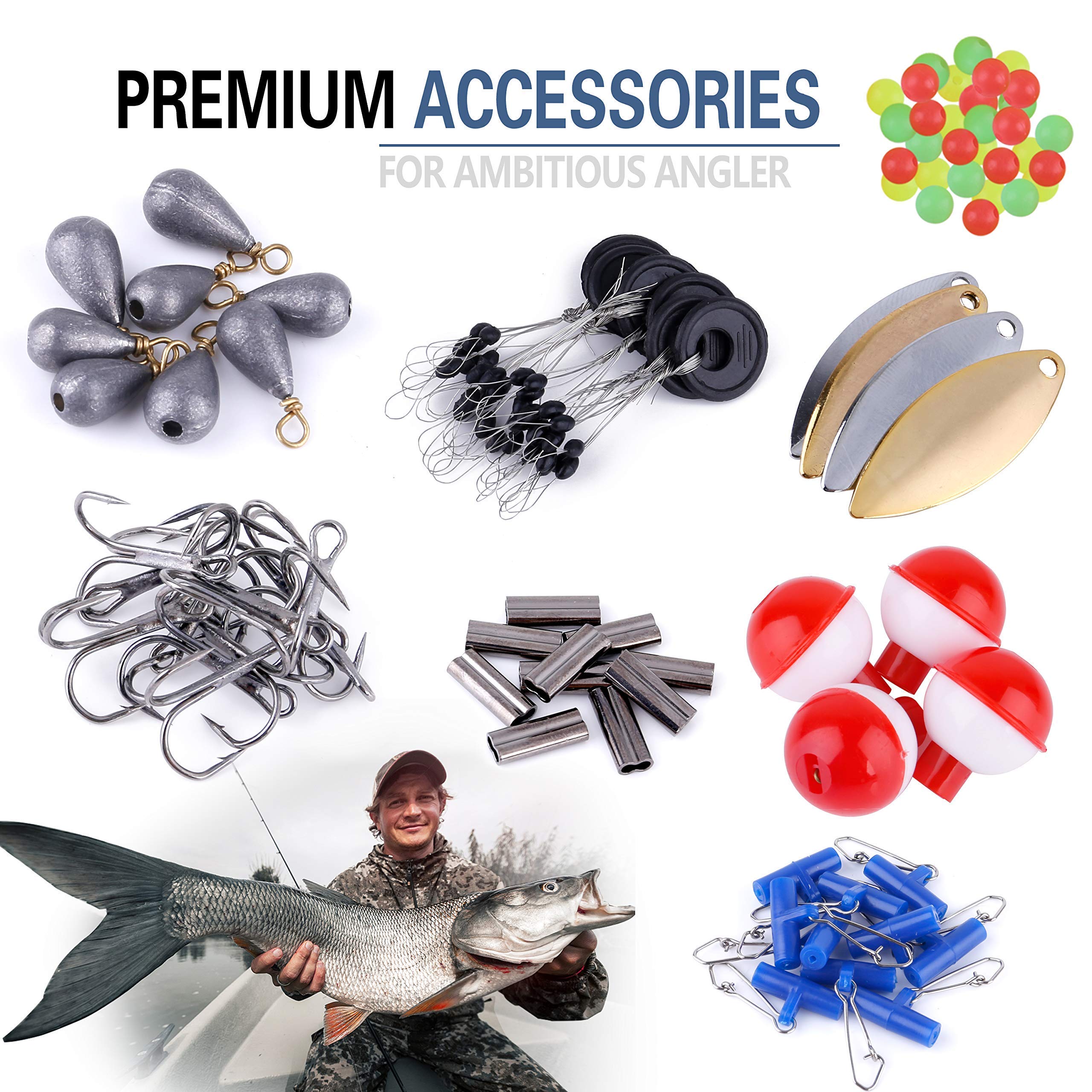 PLUSINNO Telescopic Fishing Rod and Reel Combo, 263 Pcs Fishing Tackle Kit with Tackle Box