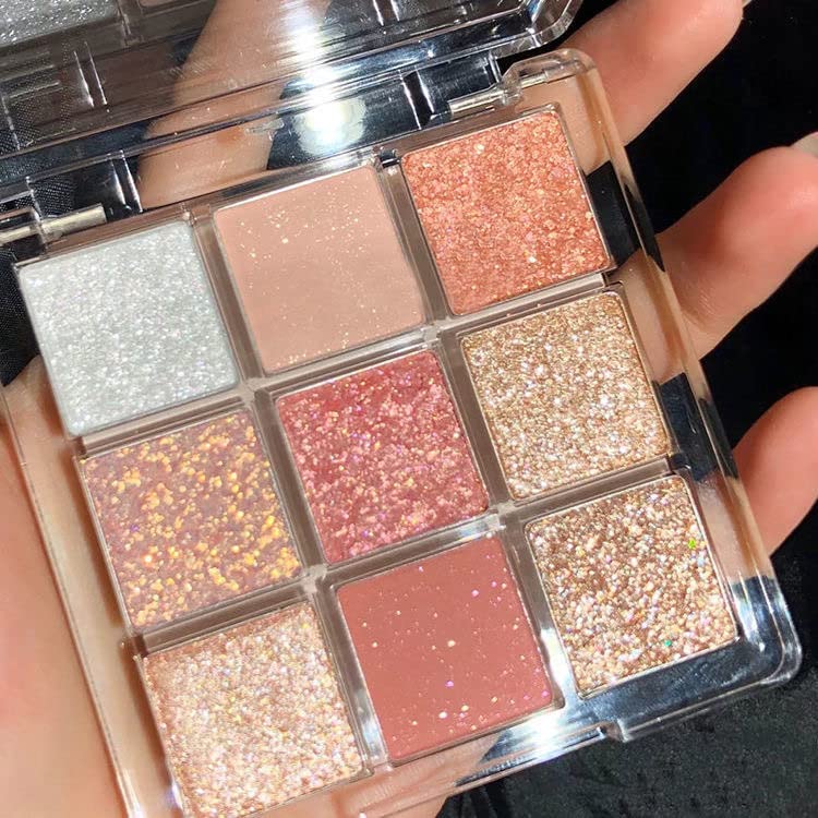 PICKX 9 Colors Glitter Eyeshadow Makeup Palette Matte High Pigmented Colorful Creamy Texture Eye Shadow Powder Natural Waterproof Long Lasting Eyeshadow Powder Cosmetics (pink)