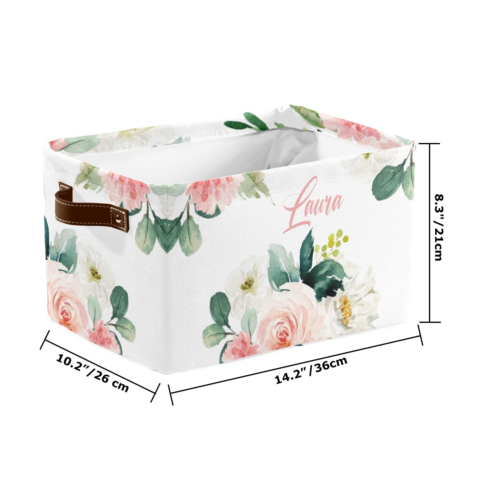 Pink Rose Flower Personalized Custom Name Waterproof Storage Boxs Baskets Clothts Towel Book for Bathroom Office 1 Pack