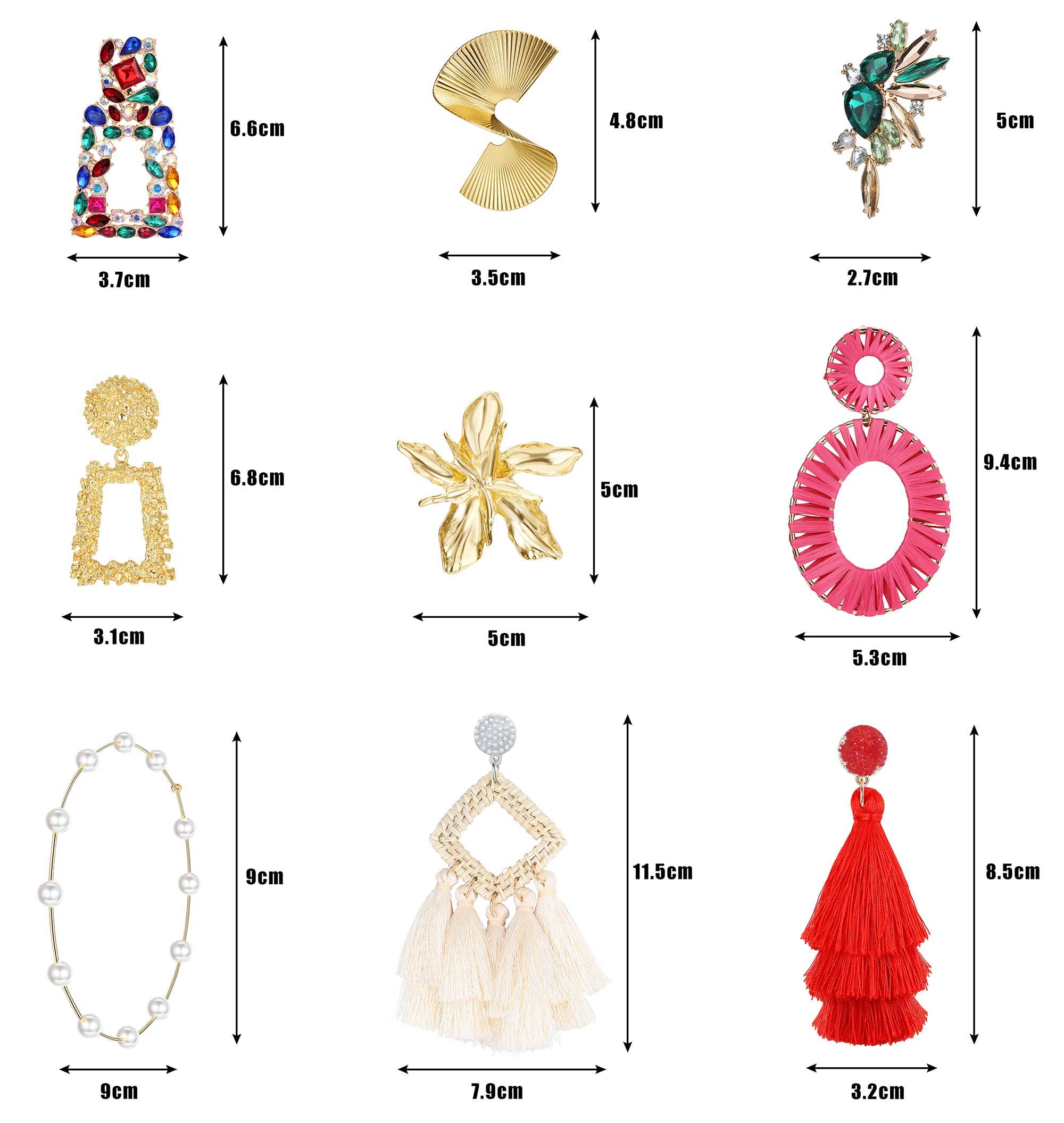 Sanfenly Drop Dangle Earrings for Women Statement Earrings, Bohemian Rattan Tassel Large Hoop Pearls Rhinestone Crystal Gold Geometric Dangling Earring Set