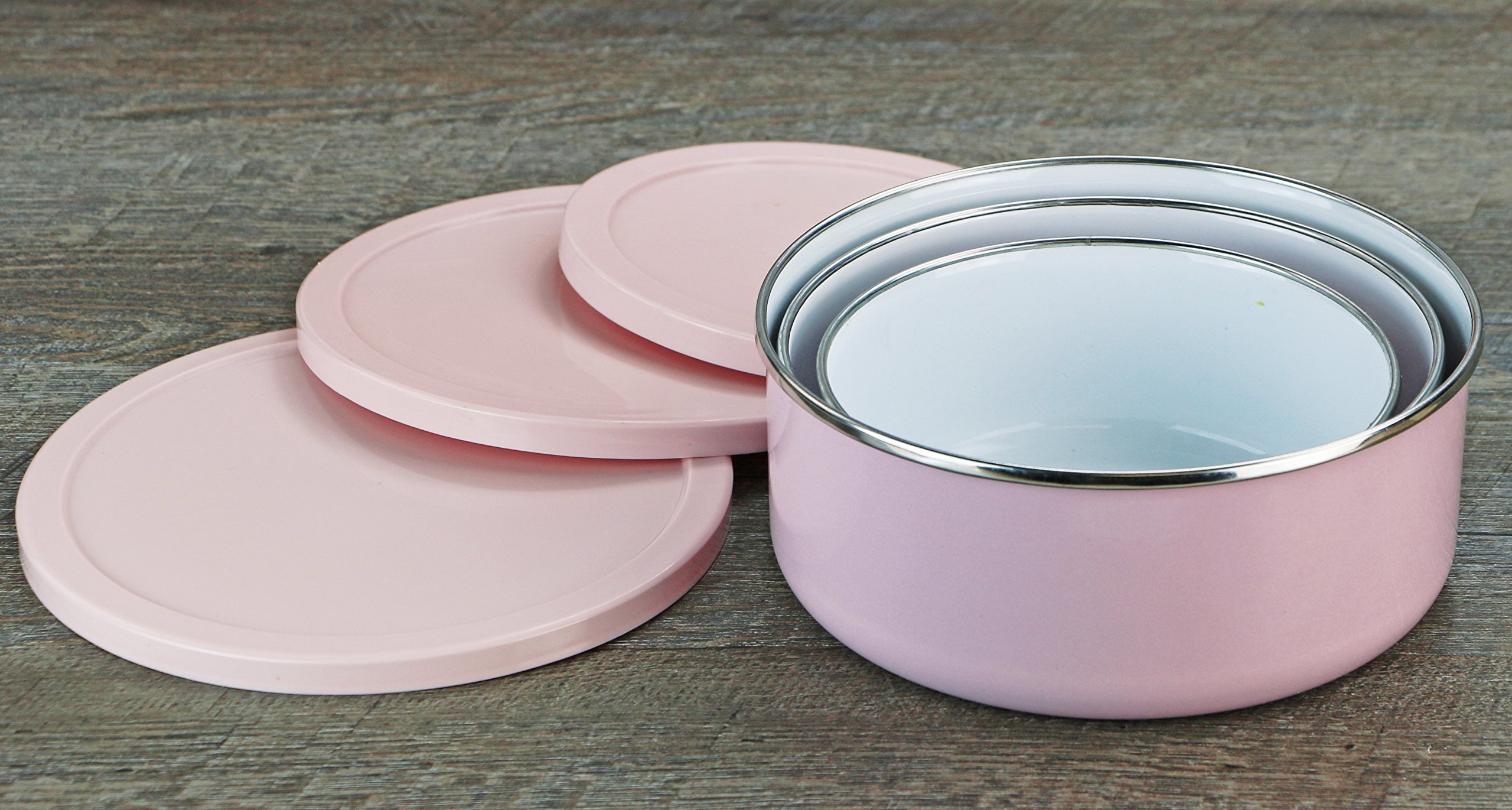 Reston Lloyd Calypso Basics Storage 6 Piece Enamel on Steel Bowl Set, Small, Pink