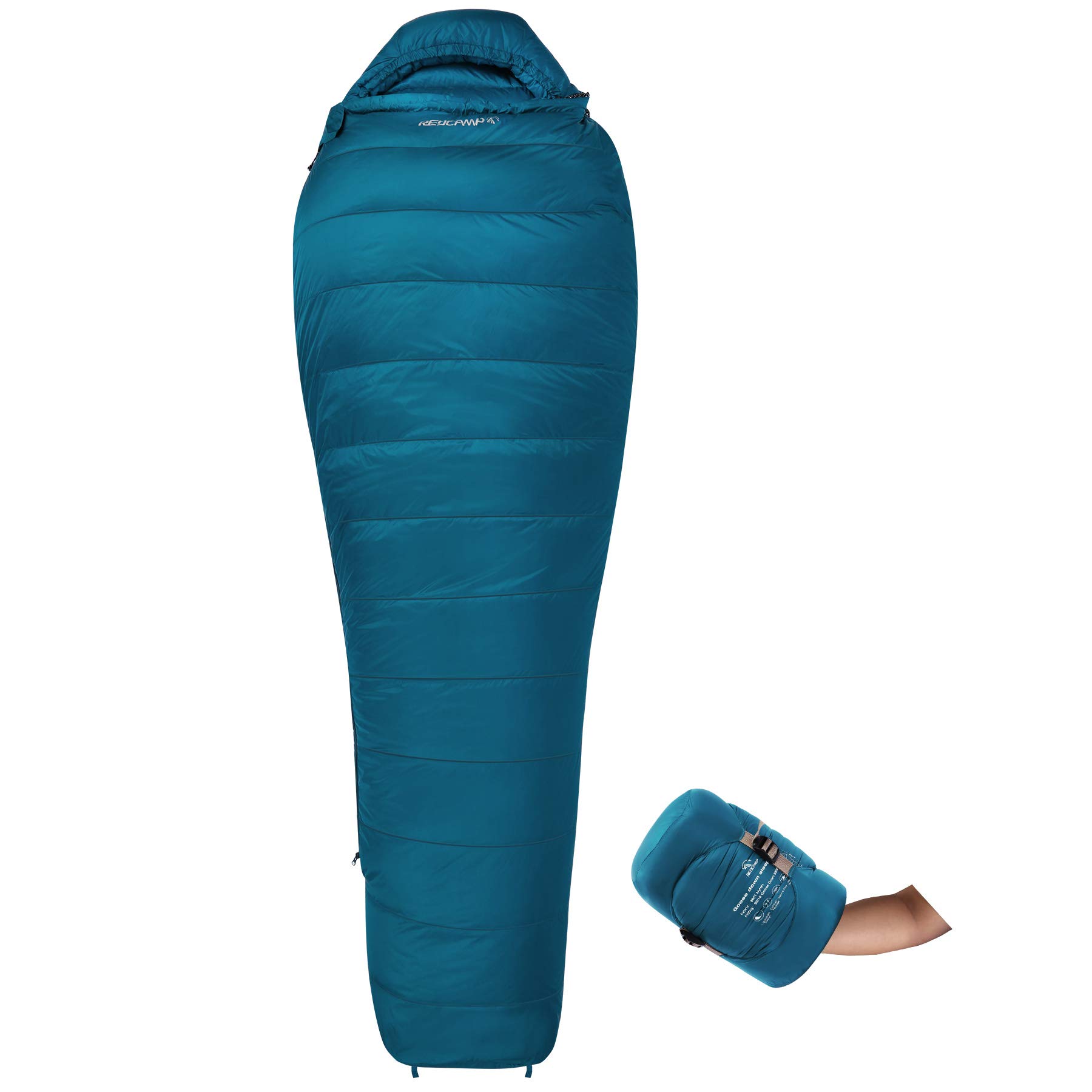 REDCAMP Mummy Goose Down Sleeping Bag Ultralight for Backpacking, 59 Degree F 800 Fill 3 Season Sleeping Bag for Camping Hiking, Cyan