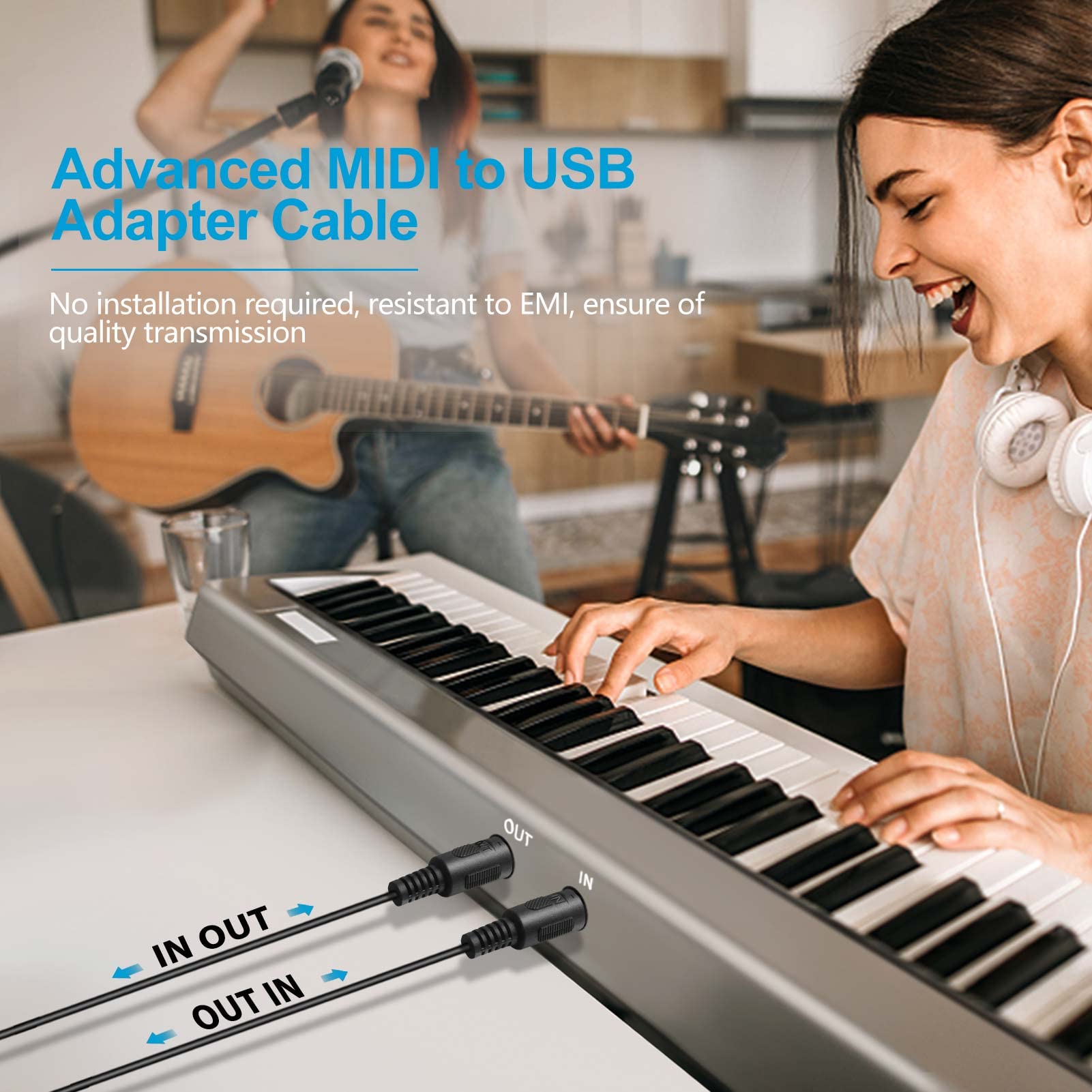 URWOOW USB MIDI Cable Converter Adapter Cable PC Laptop to Keyboard Synthesizer Electronic Drum Electric Blow Pipe Home Studio - 6.5 feet
