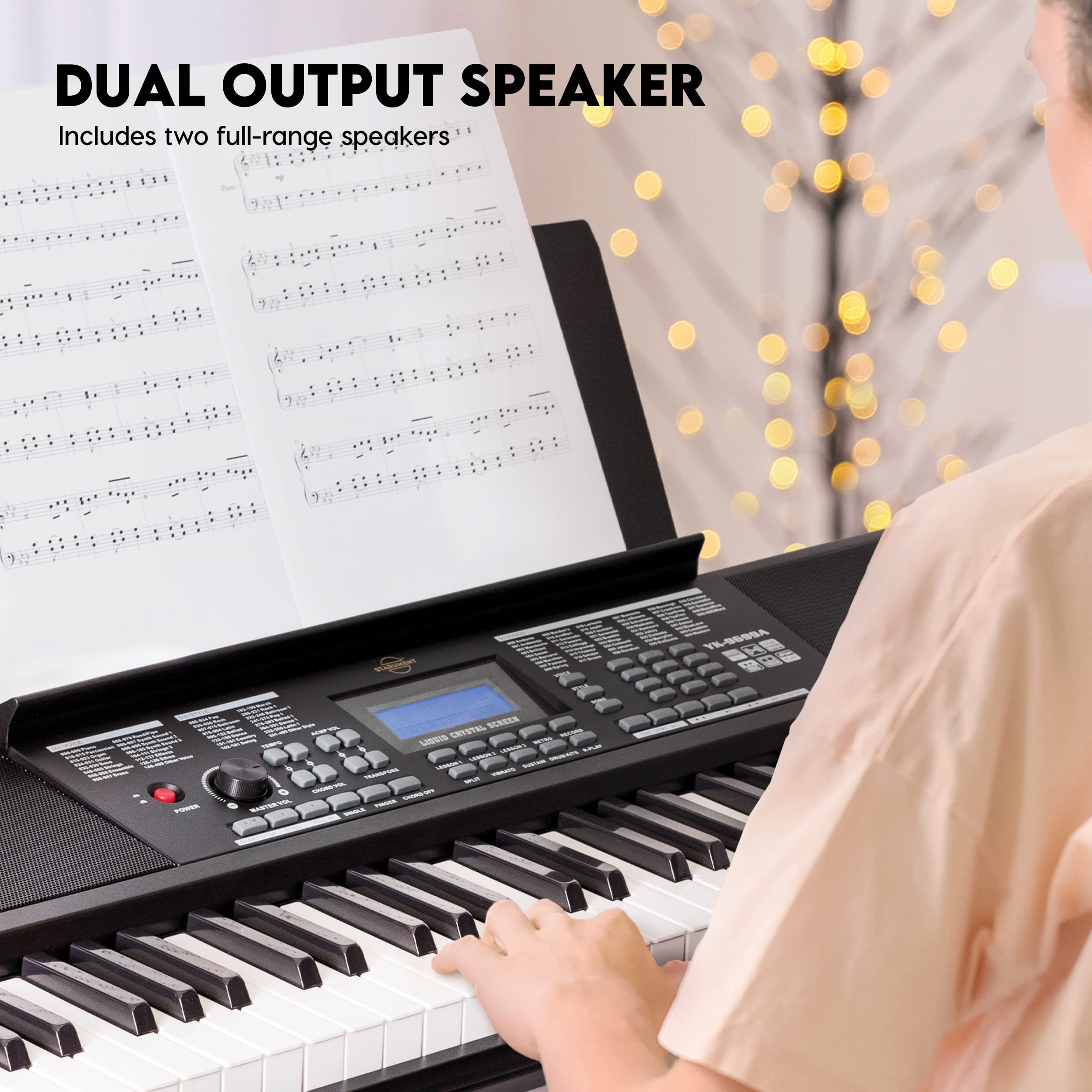 Starument 61 Key Premium Electric Keyboard Piano for Beginners with Stand, Built-in Dual Speakers, Microphone, Headphone, Bench & Display Panel