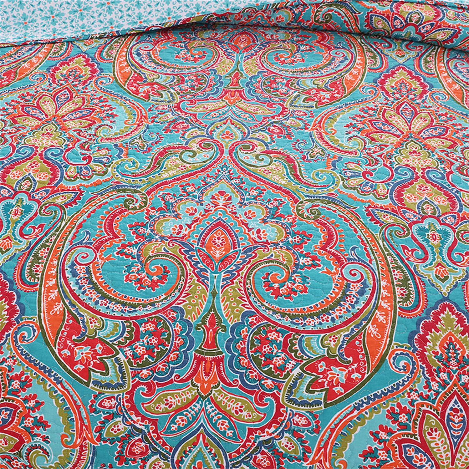 Newrara Jacquard Style Cotton 3 Pcs Patchwork Bedspread Boho Quilt Sets Queen Size(Red)