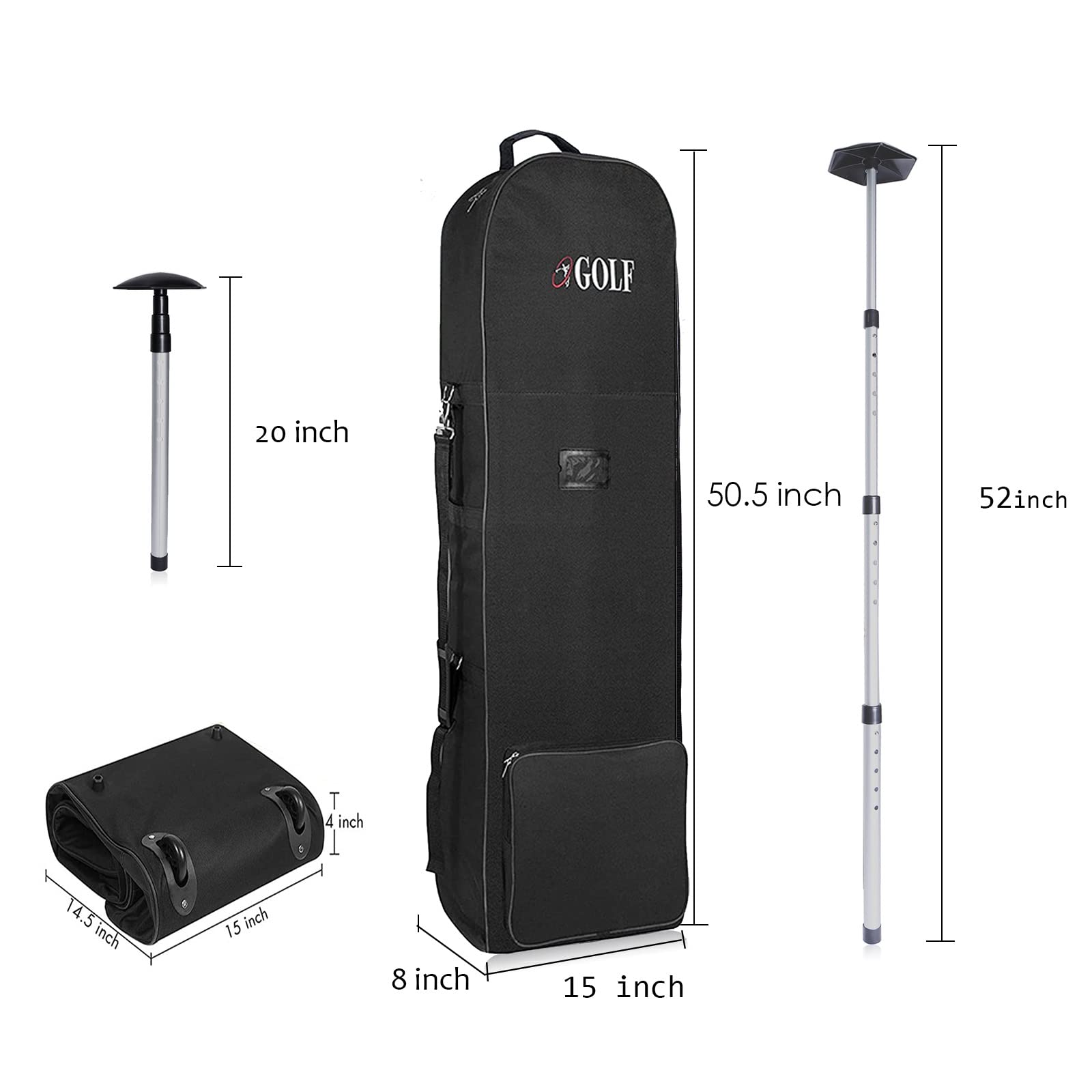 SOHAPY Golf Travel Bag and Support Rod, Universal Size Folding Bag with Wheels for Airlines Travel Golf Club Bag Accessories