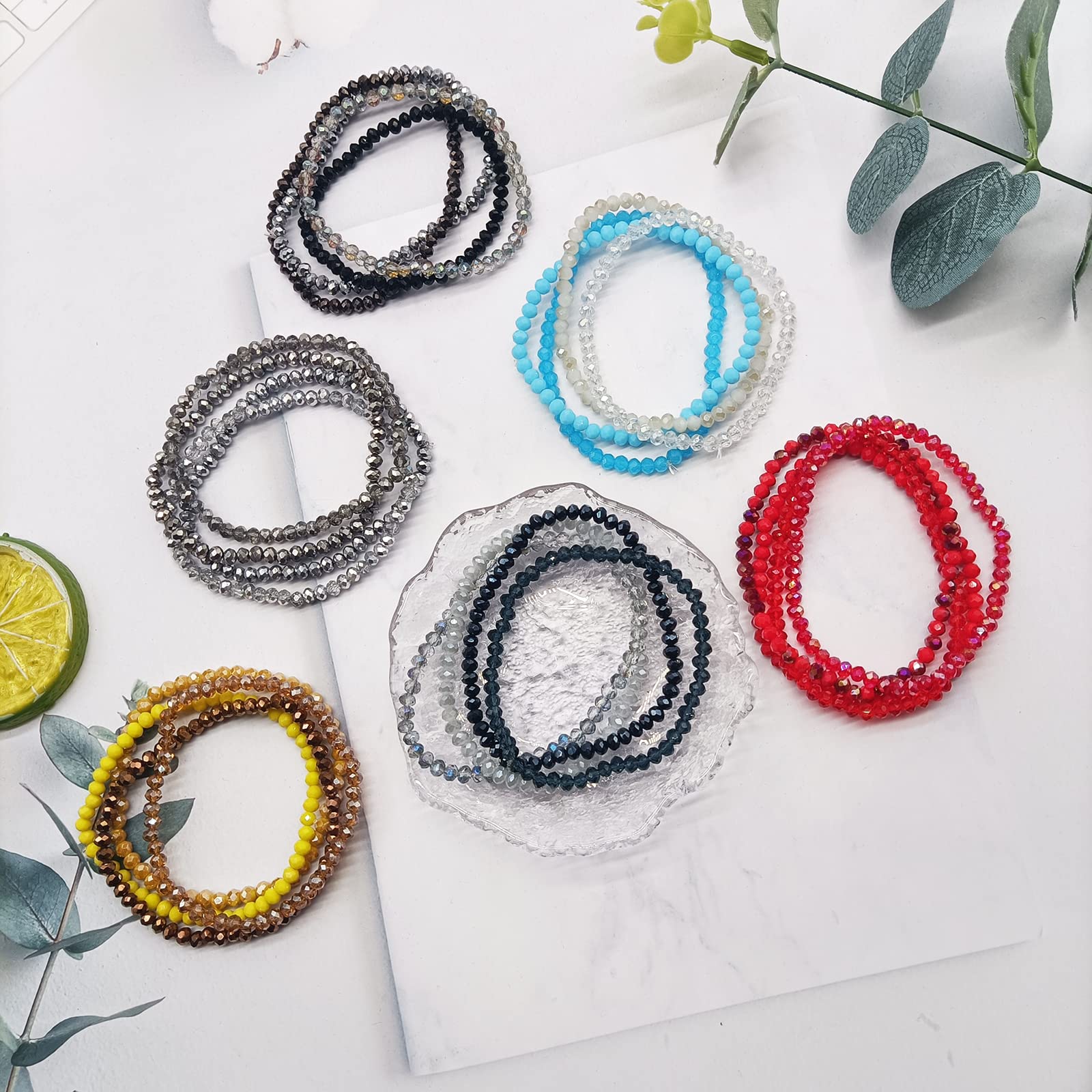 SONNYX 24 PCS Bohemian Multi-Layer Crystal Beaded Stacking Bracelet For Women Versatile Stretch Strand Statement Wrap Stackable Shiny Crystal Bead Bracelets Pack