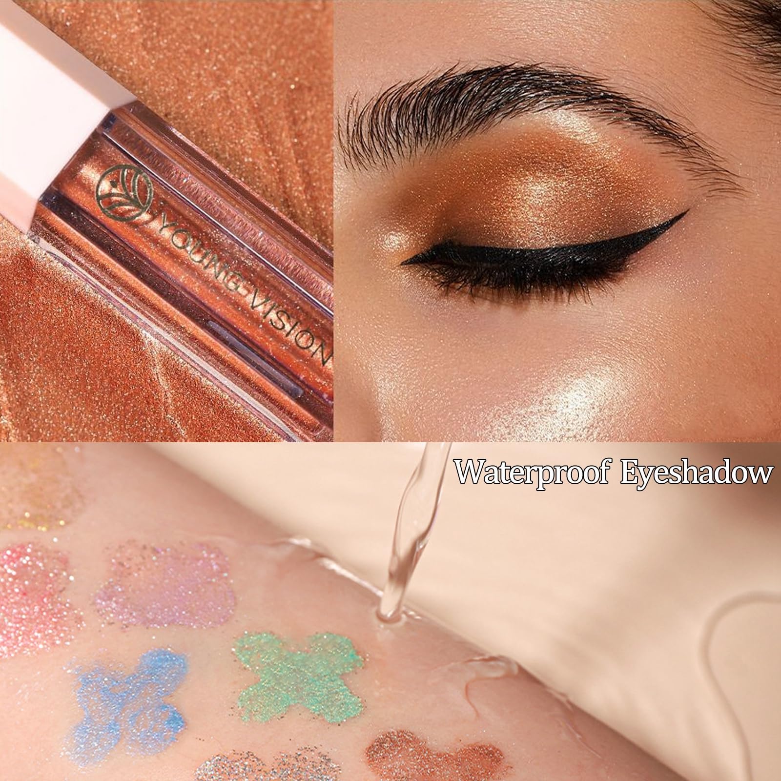 Rosarden Glitter Liquid Eyeshadow, Glitter Eyeshadow, Face Glitter, Liquid Eyeshadow,Metallic Eye Shadow, Long Lasting, Quick-Drying, Waterproof Orange Glittering Eye Shadow For Women