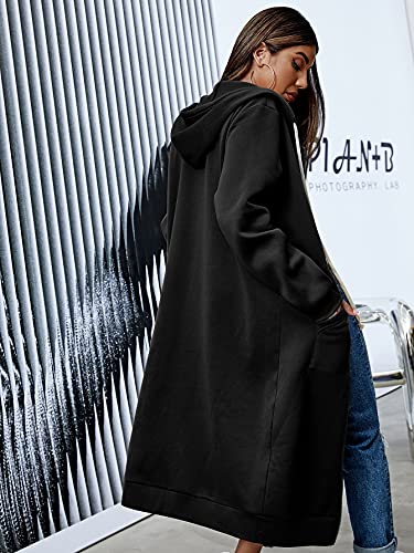 SheIn Women's Zip Up Long Hoodie Pocket Drawstring Basic Zipper Tunic Hooded Sweatshirt Black Small