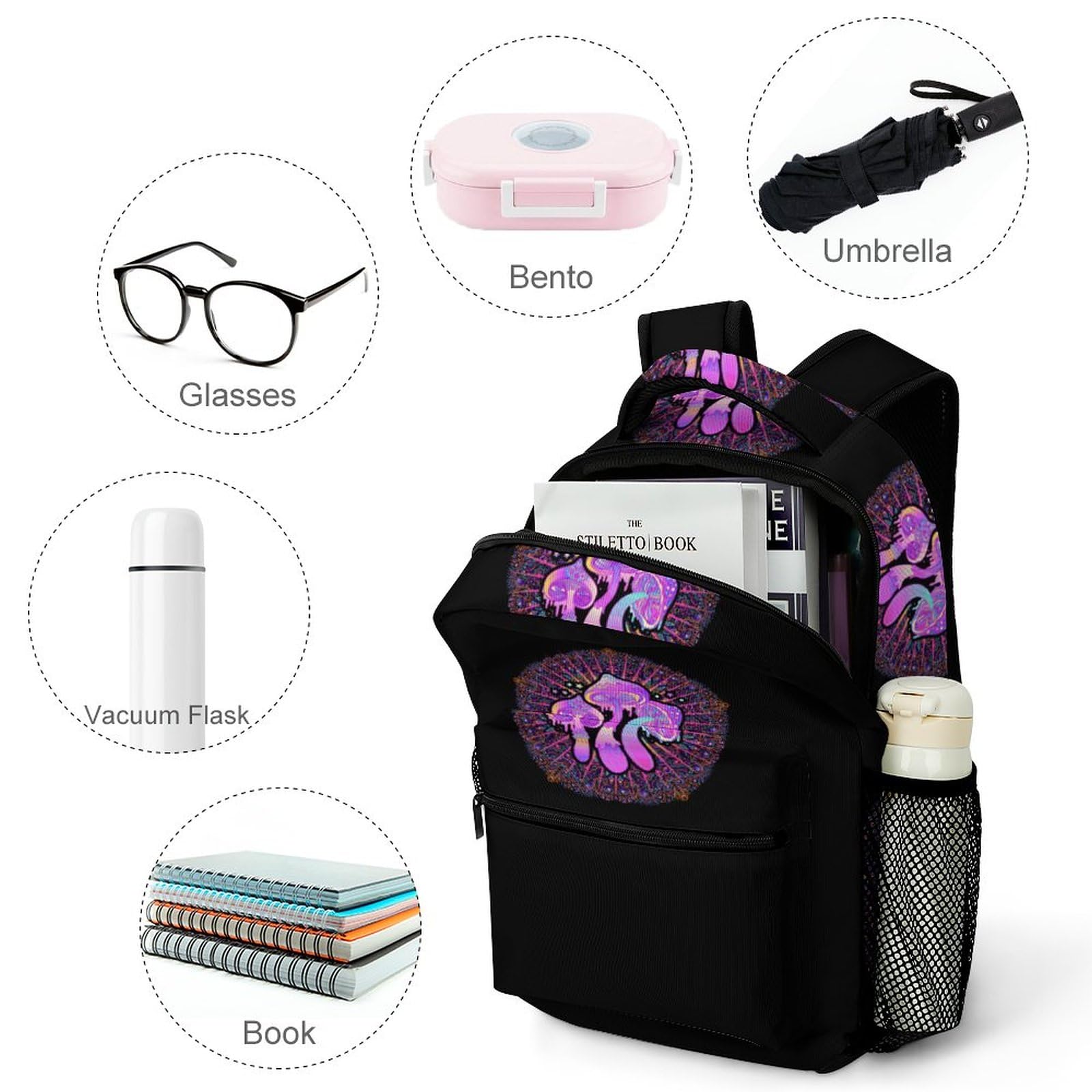 Psychedelic Mushrooms Lightweight Travel Backpack for Unisex Casual Laptop Bookbag for Camping