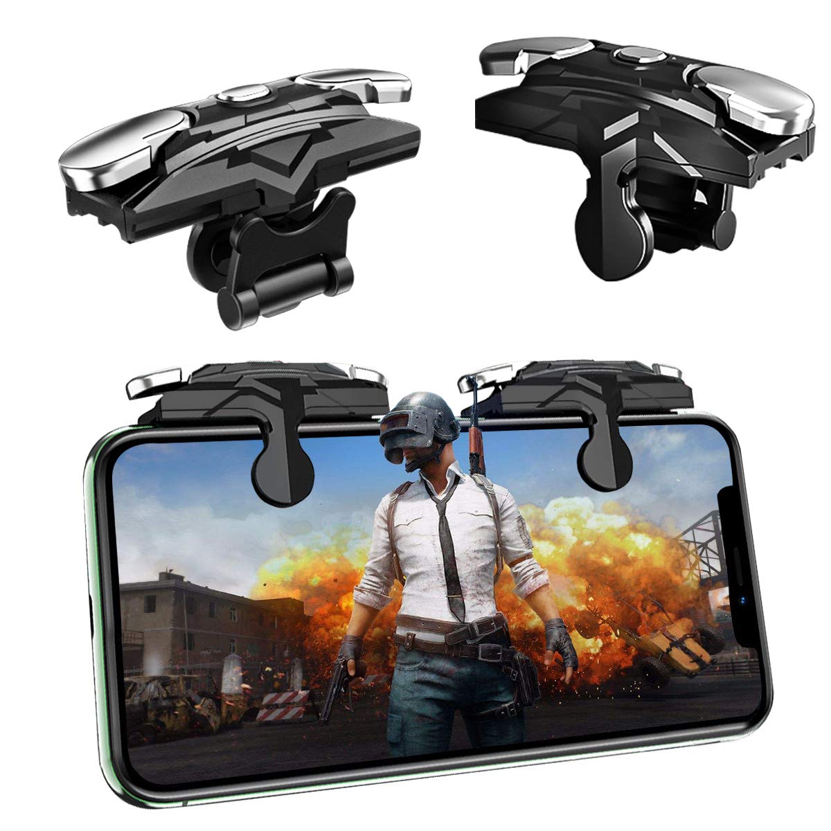 Newseego Mobile Game Controllers, [Quicker Response] Phone Trigger Key Mobile Shooter Aim & Fire Buttons Physical Joystick for Knives Out/PUBG/Rules of Survival L1R1 for iOS Android Phone, Black