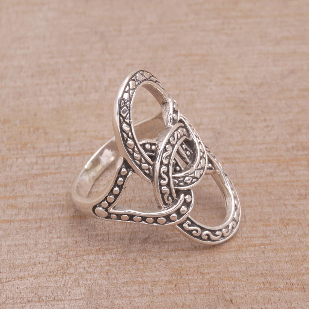 NOVICA Artisan Handmade .925 Sterling Silver Cocktail Ring Artisan Crafted with Oxidized Accents Indonesia 'Confluence'