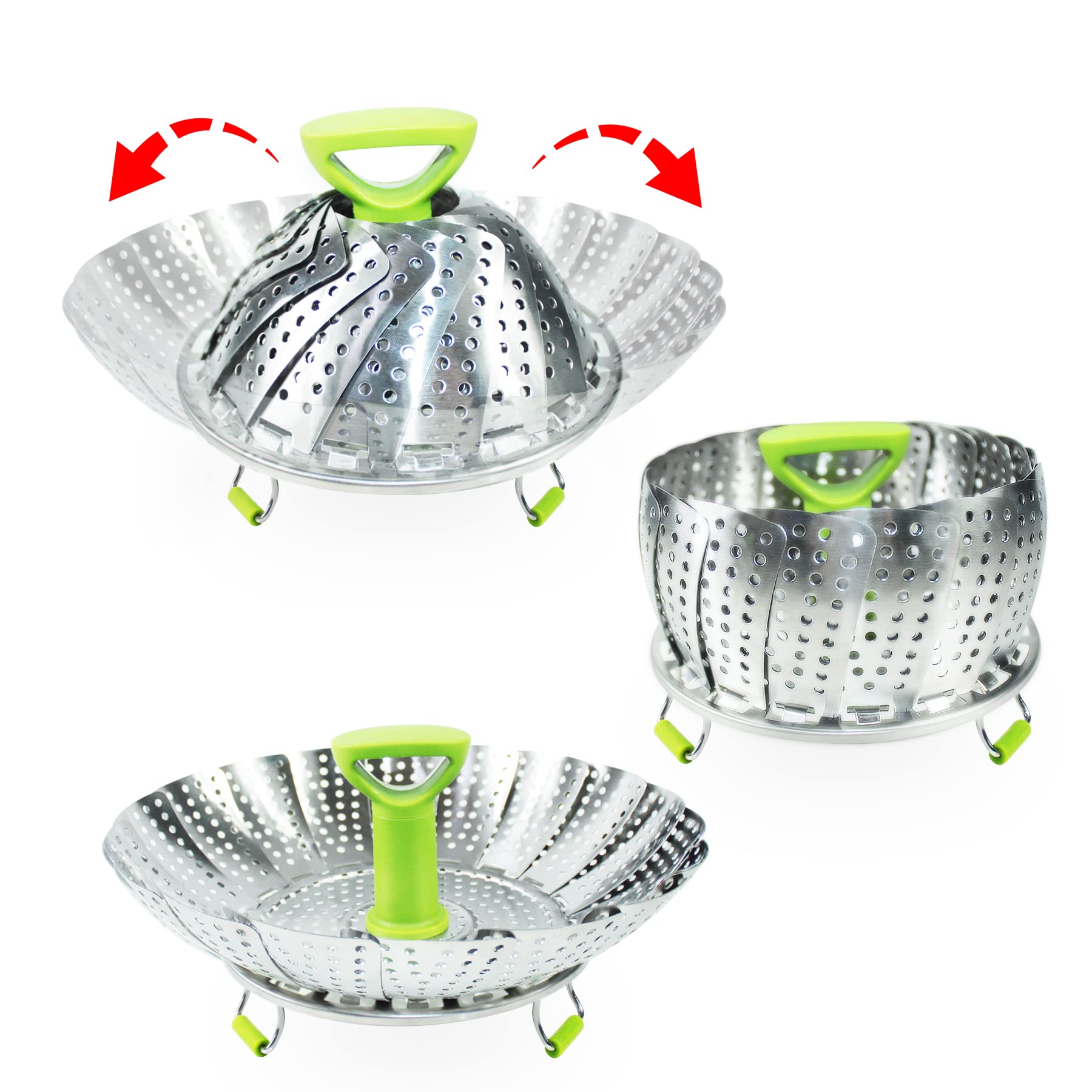 Stainless Steel Vegetable Steamer Basket for Cooking, Food Steamer Basket with Removable Center Handle for Veggie Seafood Cooking, mobzio Folding Expandable Steamer Basket Fit Various Size Pot