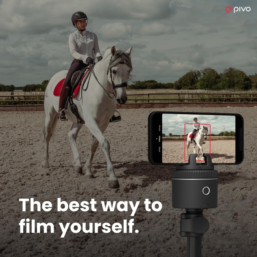Pivo Pod Silver Equestrian Pack, Auto Face, Body, Horse Tracking Phone Holder, 360° Rotation, Remote Control for Hands-Free Video Recording