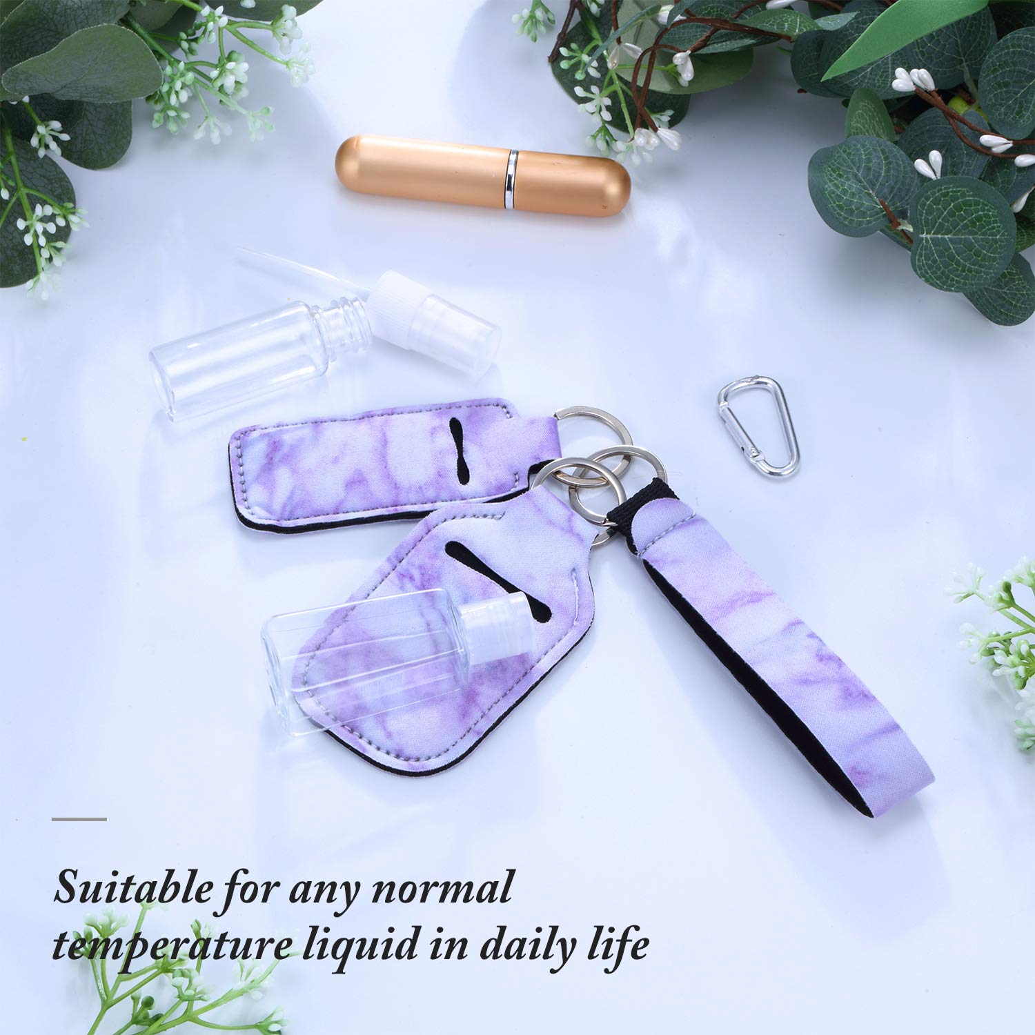 Patelai 20 Pieces Travel Bottle Keychain Holders Set, 5 Lipstick Holder 5 Keychain Wristlet Lanyards 5 Lipstick Holder Keychain 5 Plastic Empty Bottles for Liquid Lotion Toiletry (Marble Style)