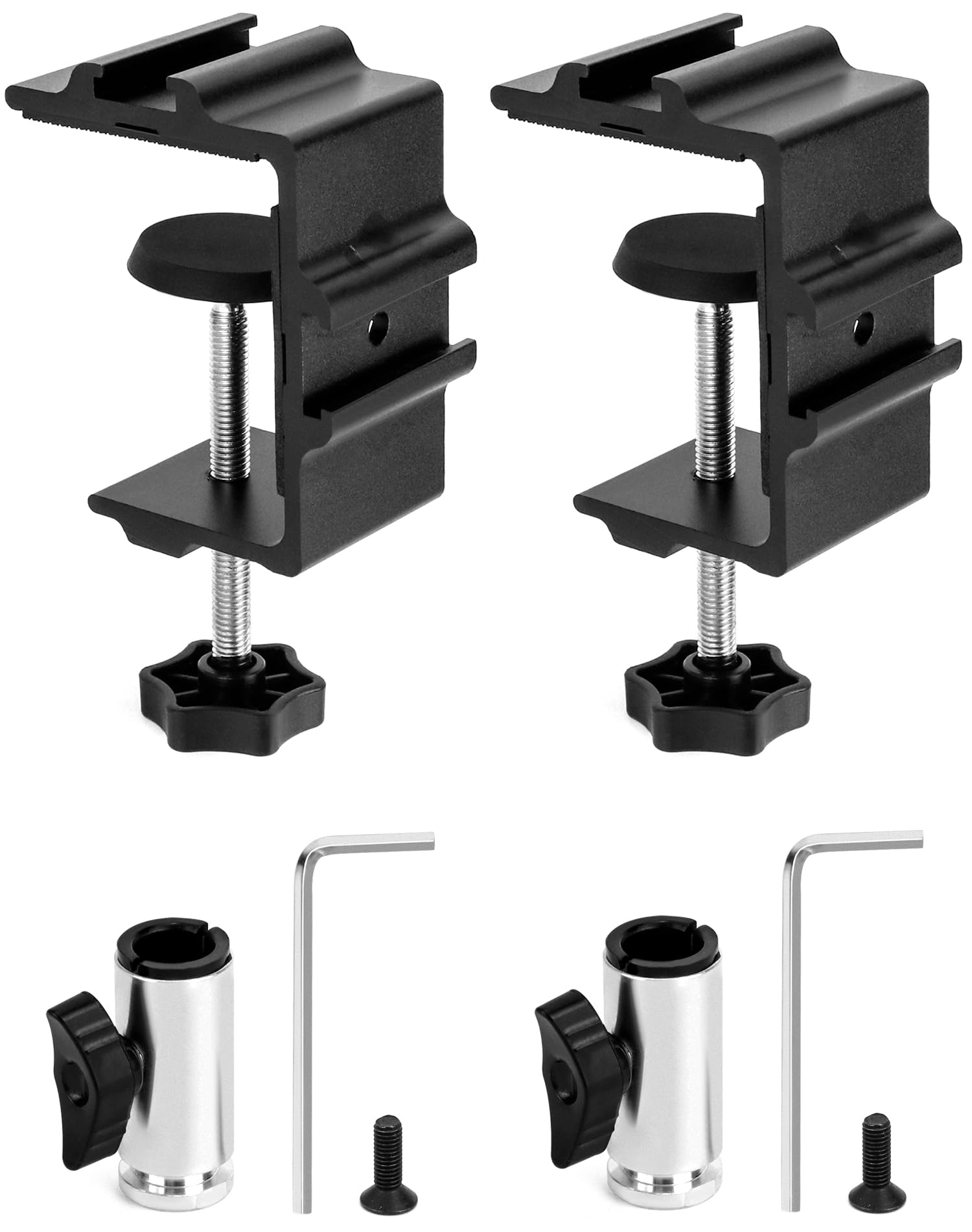 QWORK Replacement Clamp for Magnifying Desk Lamp, 2 Pack Heavy-Duty Metal Table Mount Clamp, Desk Table Mount C Clamp for 1/2” Base Magnifying Lamp, Mic Microphone, Desk Lamp, Magnify Lamp