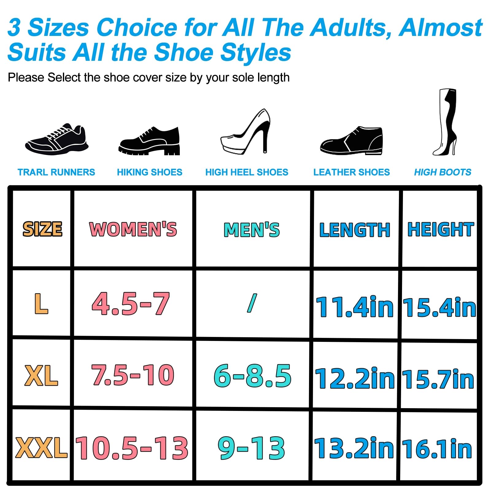 R2Depot Waterproof Shoe Covers Reusable for Men Women, Rain Snow Shoe Covers, Non Slip Shoe Protector (Black, Large)