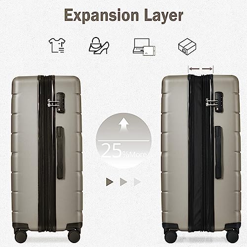 Merax 3 Pcs Expandable ABS Hardshell Luggage Sets with Spinner Wheel Suitcase TSA Lock Suit Case, Gray, (20/24/28)