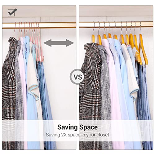 SONGMICS 24 Pack Pants Hangers, 16.7 Inch Coat Hangers with Rose Gold Colored Movable Clips, Heavy-Duty, Non-Slip, Space-Saving, for Pants, Skirts, Dresses, Light Pink UCRF14PK24