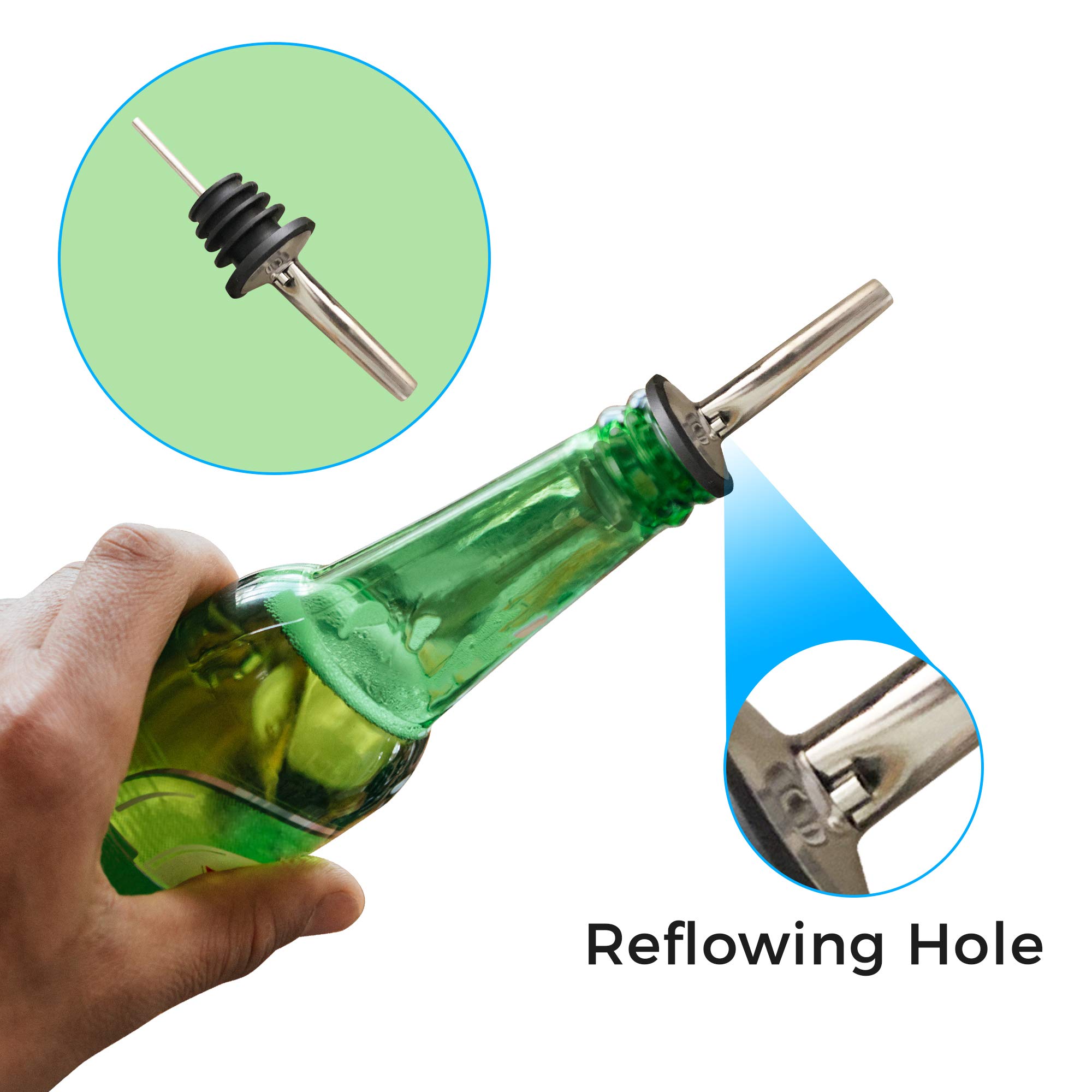 Trovety Liquor Bottle Dispenser Spouts – Classic Speed Pours for Alcohol, Olive Oil and Shave Ice Syrup – Rustproof Stainless Steel with Tapered Pouring Funnels and Dust Caps (2 Pack)