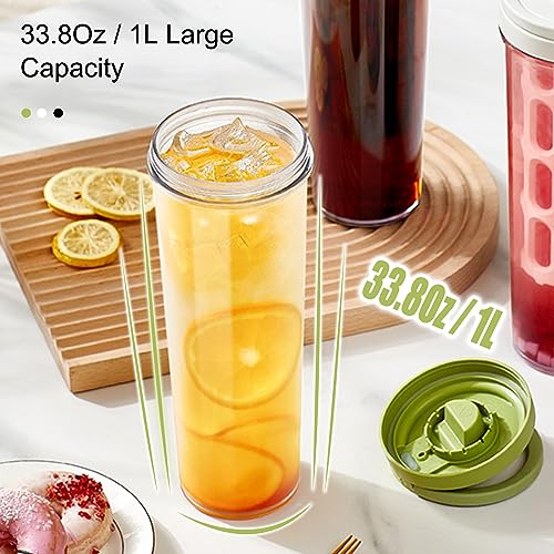 Portable Cold Brew Coffee Maker - 1L Cold Brew Water Bottle with Fruit Infuser for Making Iced Fruit Tea and Coffee - Perfect for Outdoor Exercise Travel and Gym (Green)