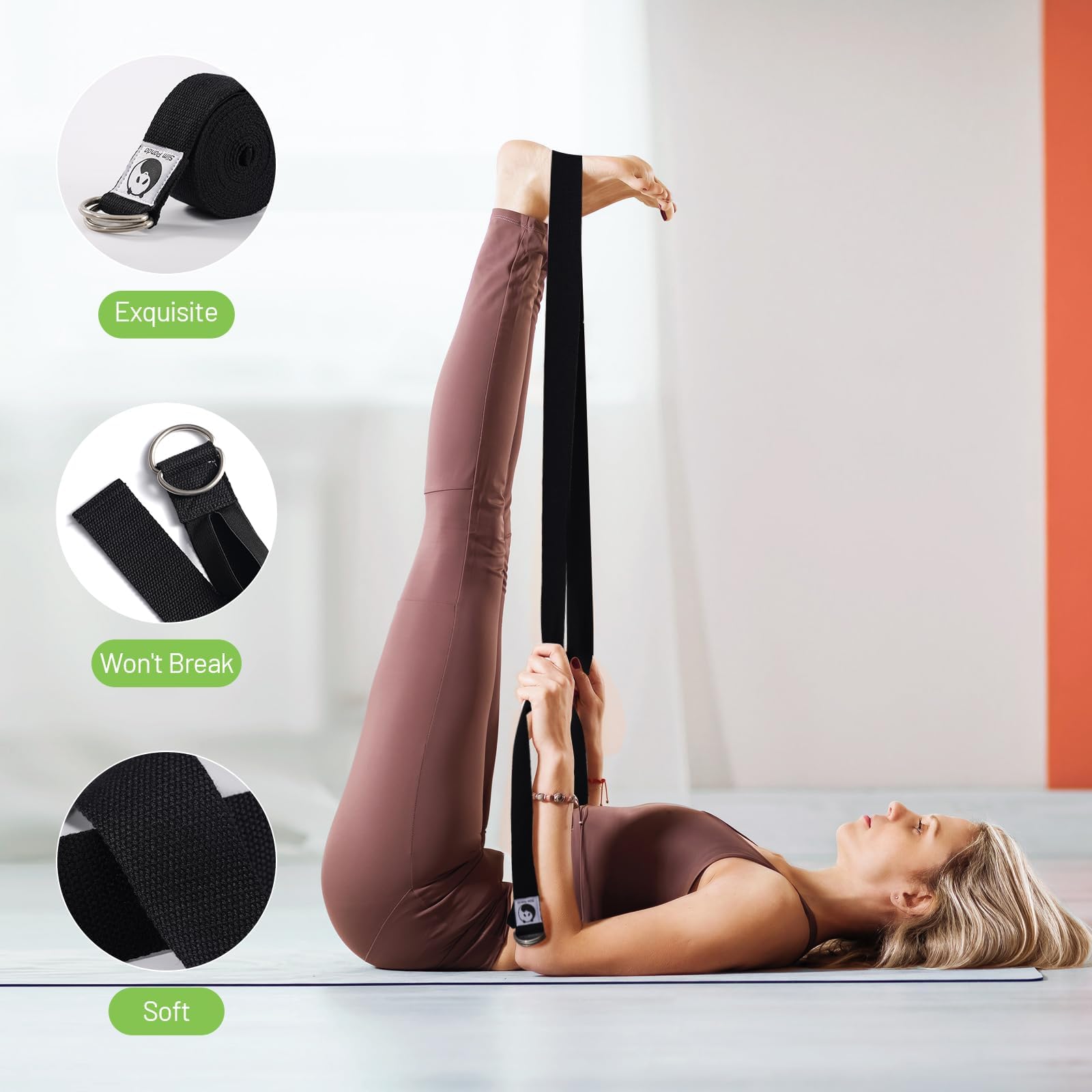 Slim Panda Cork Yoga Blocks 2 Pack, High Density, Natural, Lightweight, Non-slip, Eco-Friendly, with Strap, 9'x6'x3'