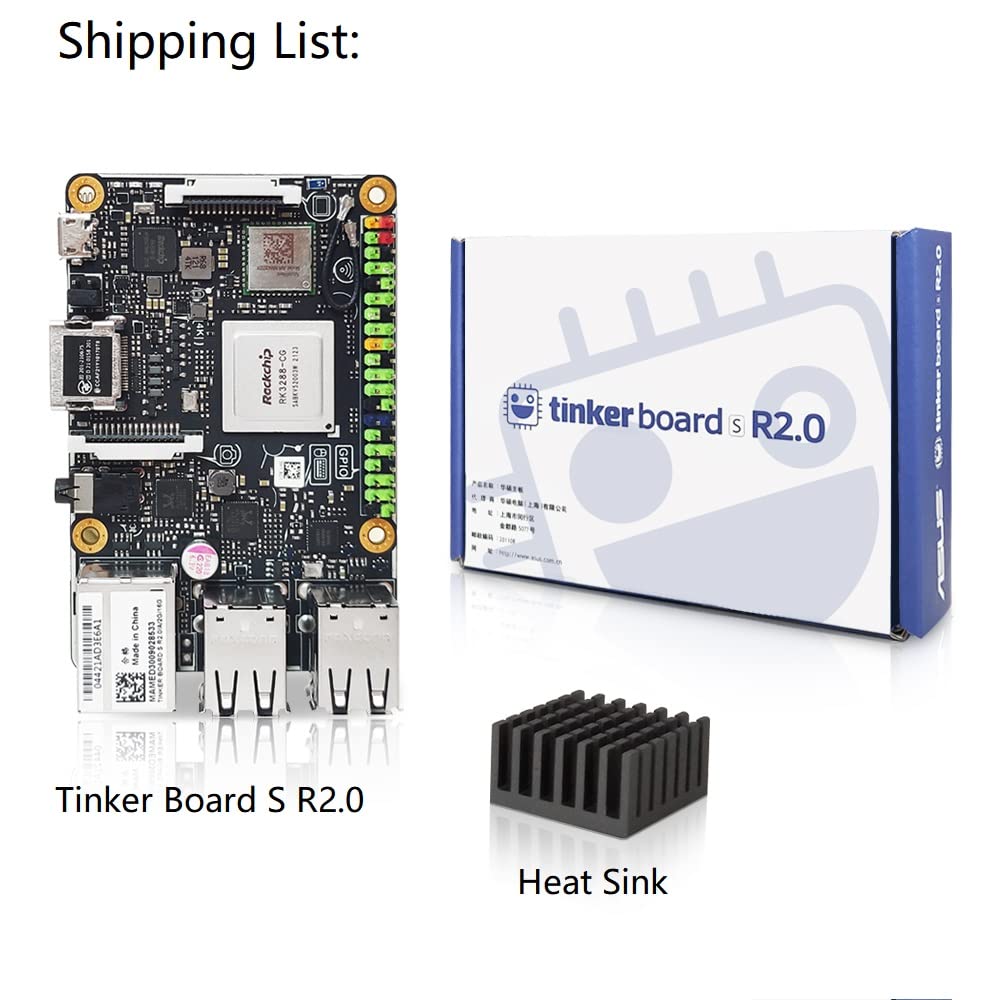 youyeetoo Tinker Board S R2.0 16GB EMMC Single Board Computer,Suppor Android 11/Debian/retropie/kodi, onboard WiFi/BT4.2/Audio Jack/LAN for AIoT Outdoor Advertising Machine(2GB RAM/Ver.A)