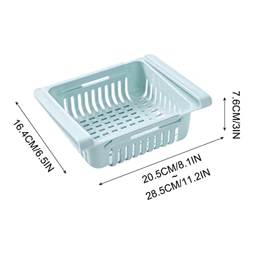 Refrigerator Drawer Storage Box, Retractable Storage Shelf, Kitchen Telescopic Hanging Fridge Drains Basket, Fruit Vegetable Tray (Blue)
