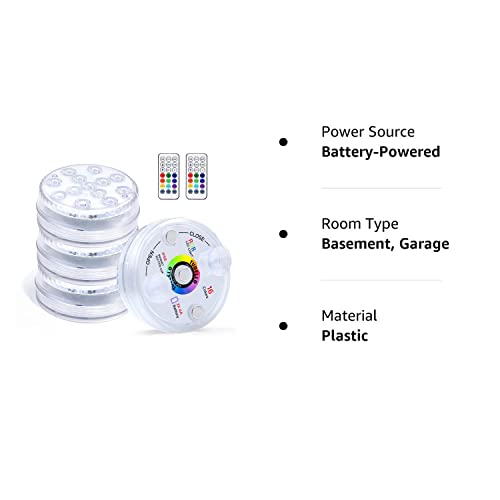 TUDELLO RF Remote Submersible LED Lights with Magnet and Suction Cups, IP68 Waterproof, Underwater Timing with Pool Light, 3.35 Inch (4 Pack)