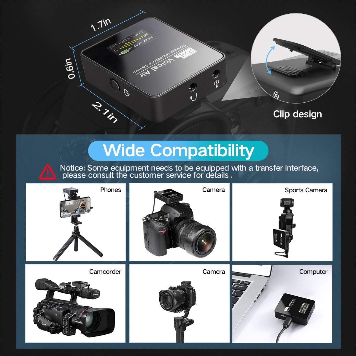 PIXEL UHF Wireless Lavalier Microphone System with 1 Receiver, 2 Transmitters, and 2 Lapel Microphones Compatible with Camera,Smartphones,DSLR,and Video Cameras,Mobile Devices YouTube Facebook Live