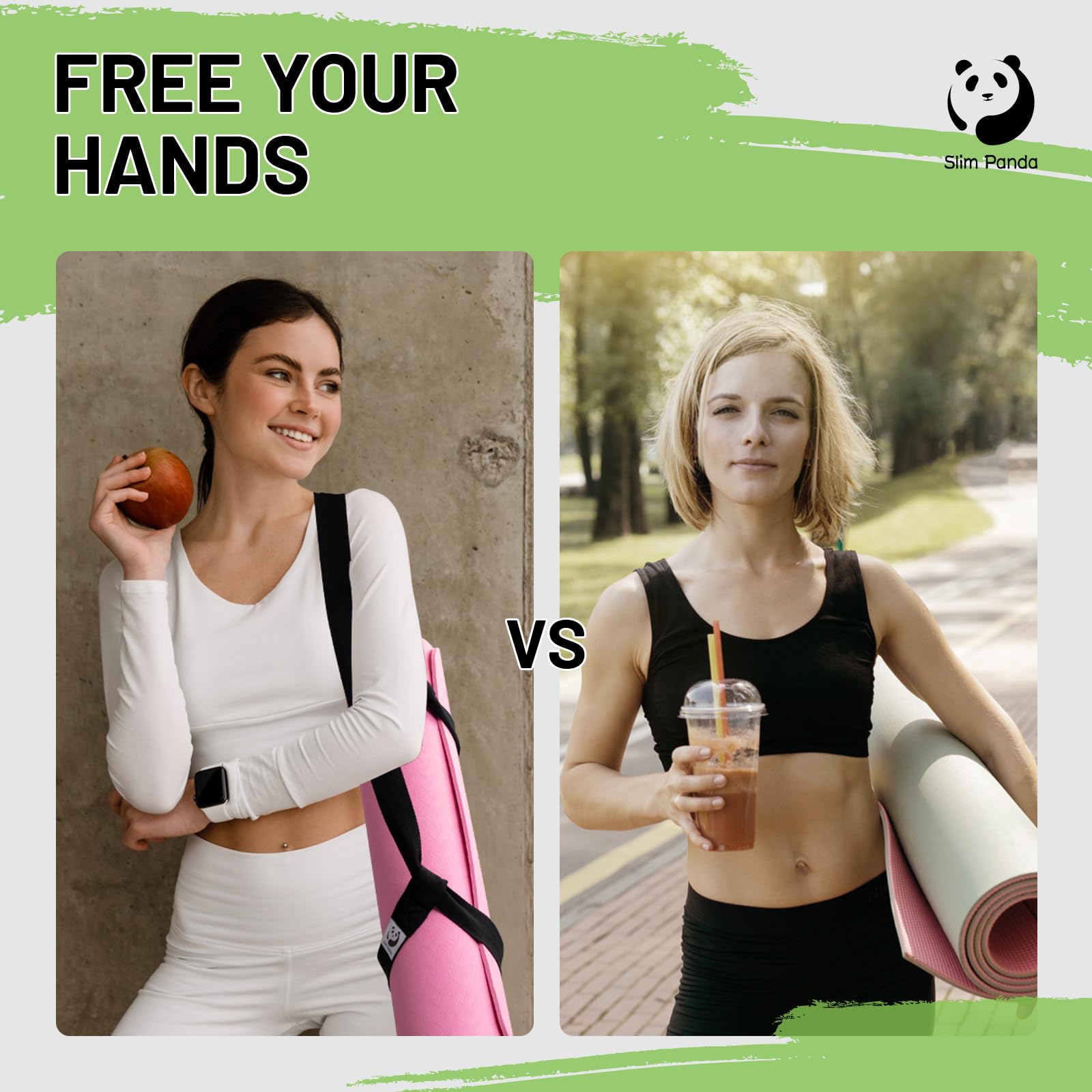 Slim Panda Yoga Mat Straps for Carrying,Adjustable Yoga Mat Carrier, Yoga Mat Sling(Yoga Mat Not Included)(Black)