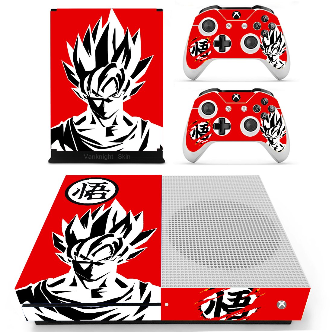 Vanknight Xbox One S Console Controllers Saiyan Goku Skin Vinyl Sticker Wrap Decals Cover for Xbox One S Console Controllers Red