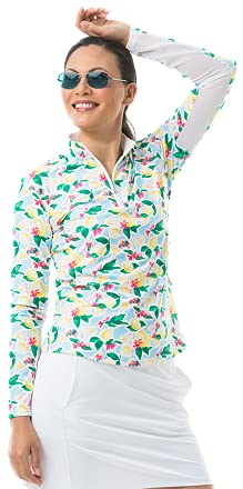 SanSoleil SolCool Long Sleeve Print Mock - Lemon Drop - Large