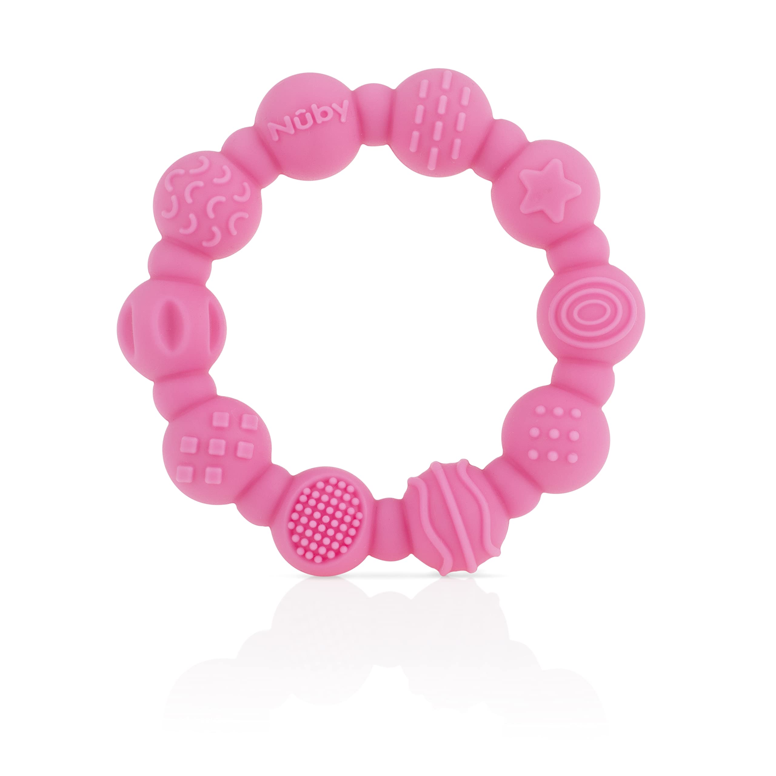 Nuby Silicone Teether Ring, 2 Pack, 3M+, Colors May Vary, Multi