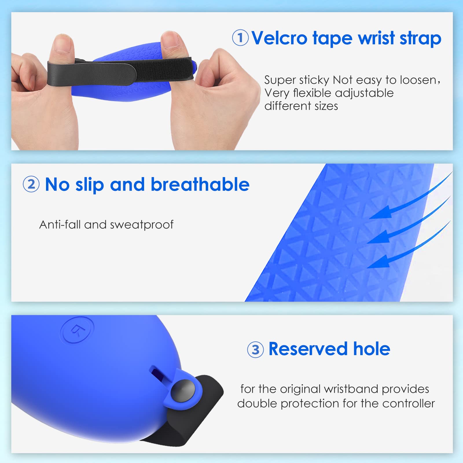 YRXVW Controller Grips Cover for Oculus Quest 2, Silicone Hand Grips Unibody Design with Adjustable Knuckle Strap Accessories Compatible with Quest 2 (Blue)