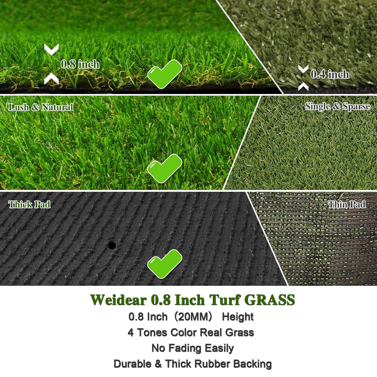 Weidear Artificial Turf Grass 4 ft x 6 ft, Realistic Fake Grass Rug with Drainage Holes, 20MM Indoor Outdoor Lawn Grass Landscape for Backyard Patio, Synthetic Grass Mat for Dogs Pets, Customized