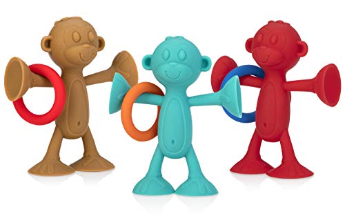 Nuby Silly Monkey Interactive Suction Toy with Silicone Ring, Aqua