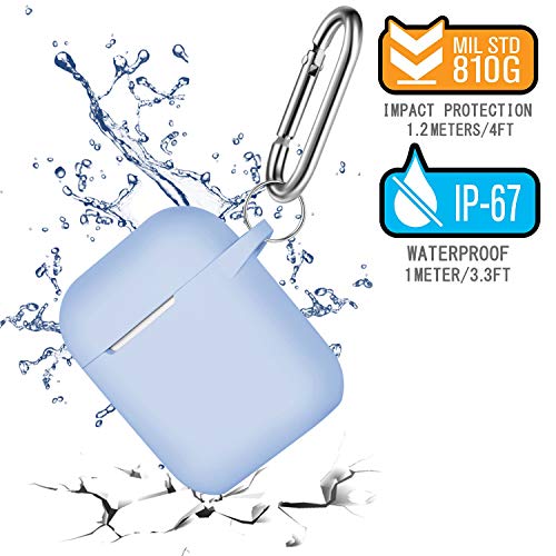 R-fun AirPods Case Cover, Soft Silicone Protective Cover with Keychain for Women Men Compatible with Apple AirPods 2nd 1st Generation Charging Case, Front LED Visible-Sky Blue