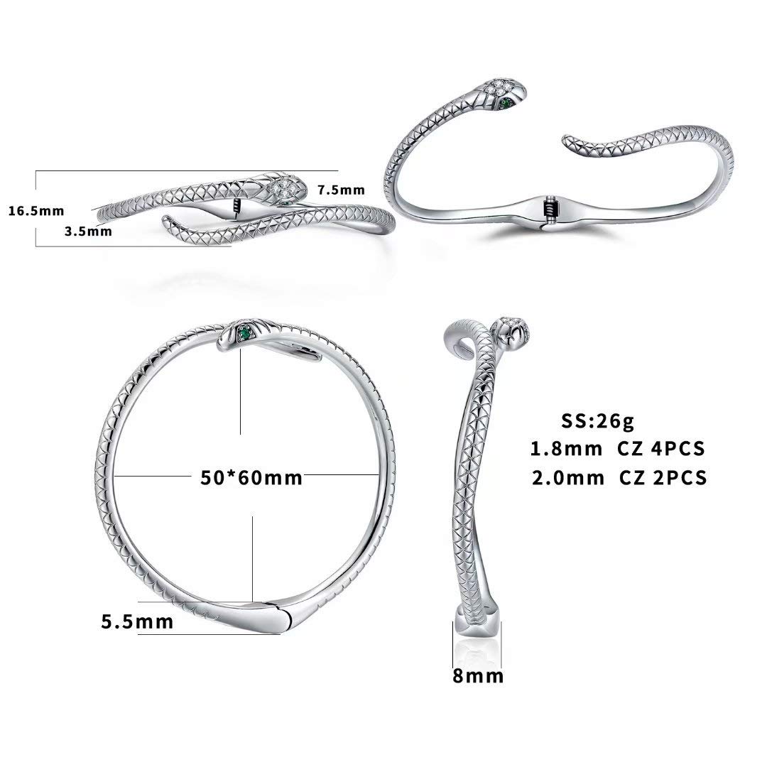 Presentski Snake Bracelet Sterling Silver Open Bangle Serpent Bracelet Vintage Silver Bracelet for Women