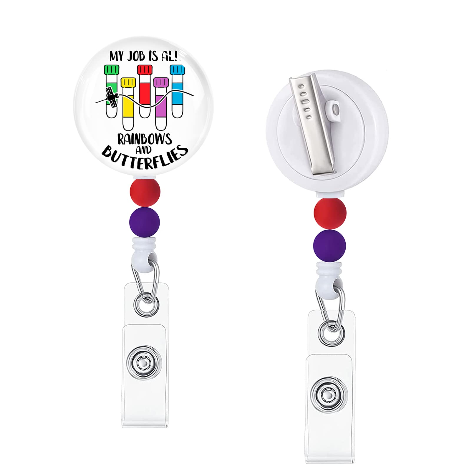 Nurse Badge Reels Retractable with Beads, Cute Phlebotomy Badge Reel, Funny Id Badge Holders Retractable, Badge Clips Retractable ID Card Holder for Nurses Nursing Student Teachers Office Workers