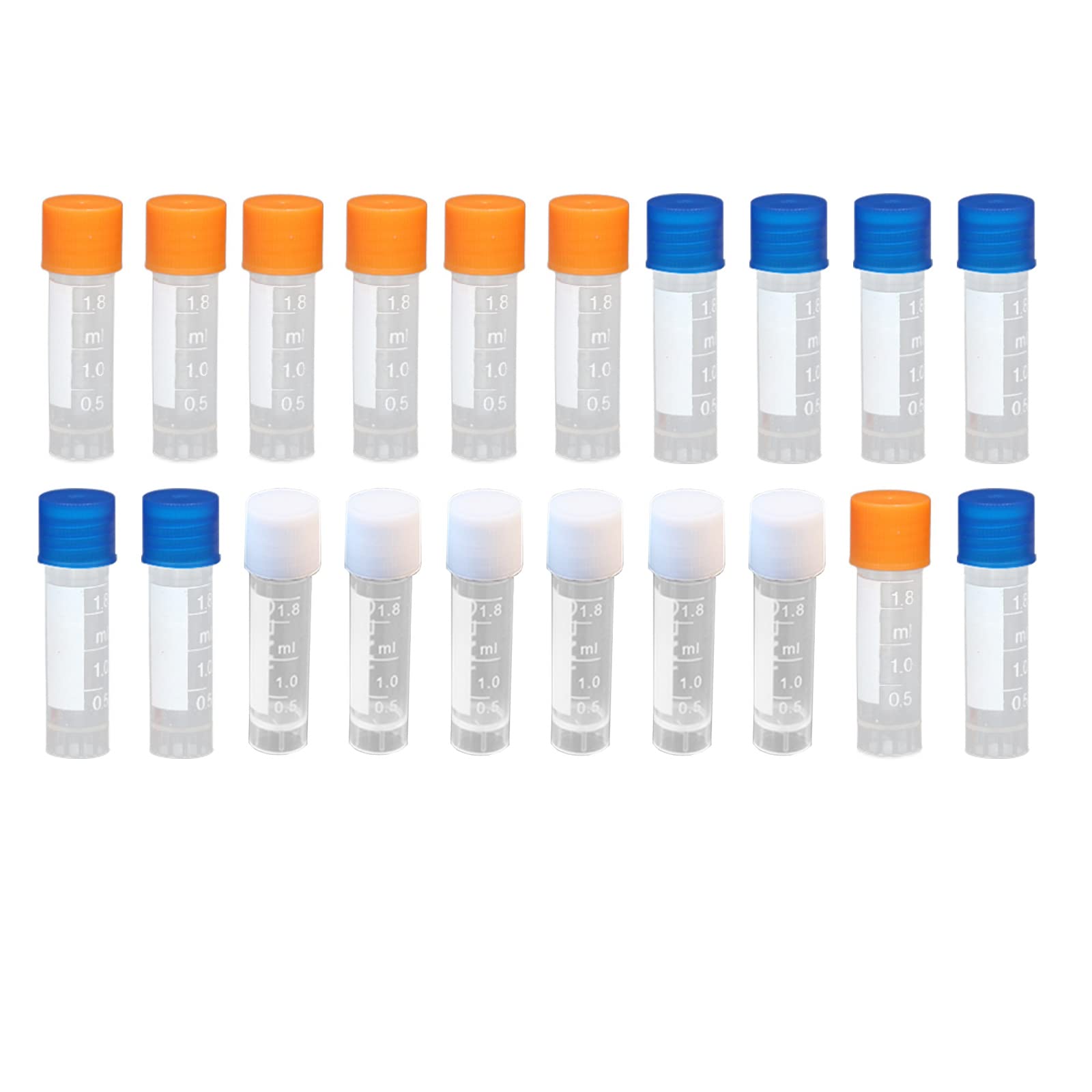 Ycnpeatt 20 Pcs 1.8 ml Graduated Plastic Clear Test Tubes Small Bottle Sample Container Plastic Sample Bottles for Scientific Experiments