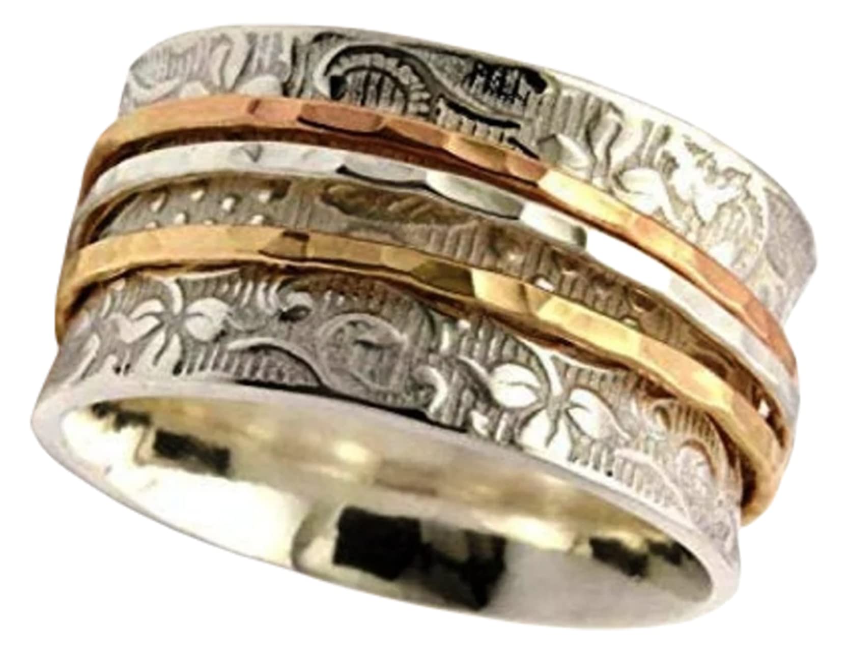 Three Tone Spinner Ring 925 Sterling Ring Braid Spinner Band Ring Statement Ring Handcrafted Braided Ring Perfect Spinner Ring Anxiety Ring By SILVERJEWELRY (8 3/4 US)